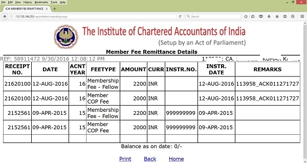 Know Online status of ICAI Membership Fees Payment