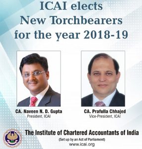 ICAI elects President and Vice-President for the year 2018-19