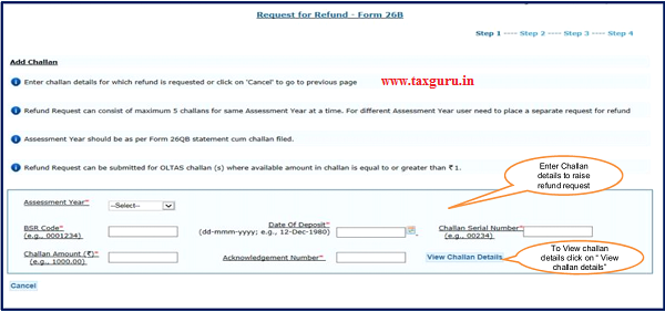 E-Tutorial on Request for 26QB Refund