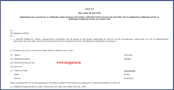 Request for Nil/Lower Deduction/Collection Certificate (Form 13 ...