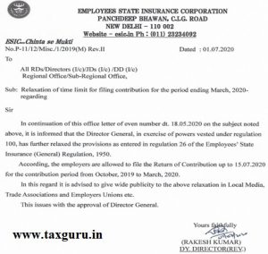 ESI Return due date Extended till 15th July, 2020
