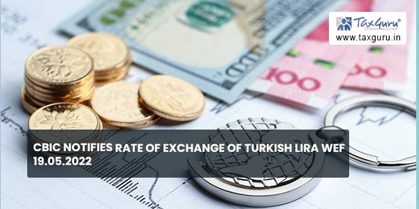CBIC Notifies Rate of Exchange of Turkish Lira wef 19.05.2022