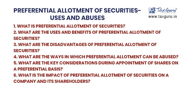 Preferential Allotment of Securities- Uses And Abuses