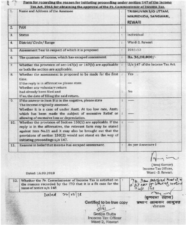 Reassessment Quashed – Section 151 Approval Held Mechanical; No ...