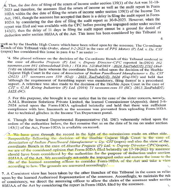 Delayed Form 10DA Filing Cannot Defeat Genuine Section 80JJAA Claim ...