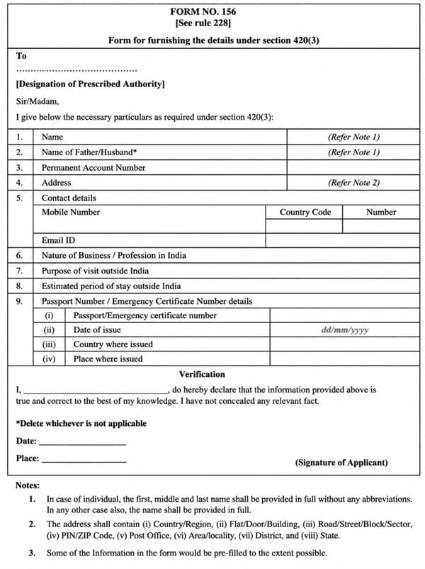 New Income Tax Form 156 Mandatory for Foreign Travel